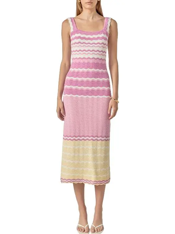 English Factory Stripe Pointelle Sweater Midi Dress - Pink Multi Stripe