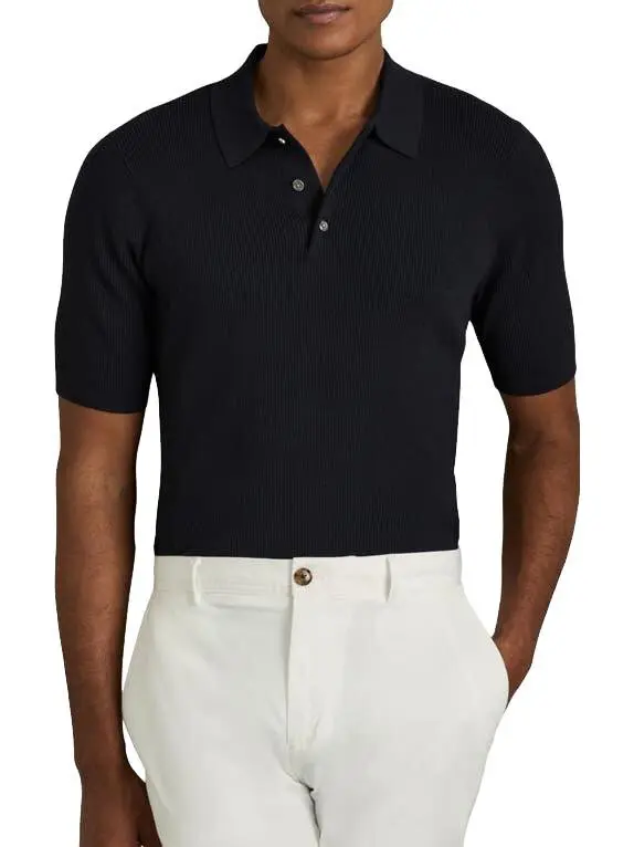 REISS Berch Rib Polo - Navy