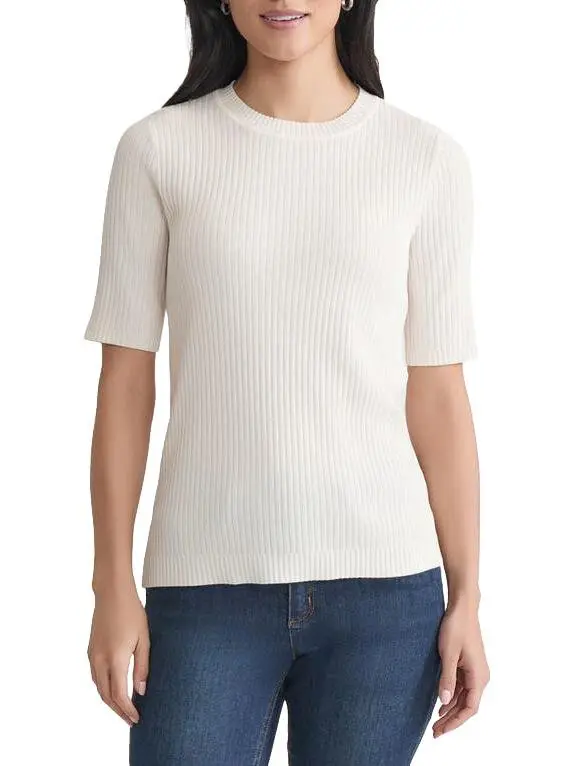 Jones New York Ribbed Short Sleeve Sweater - Jones White