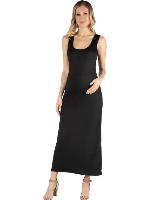 24SEVEN COMFORT APPAREL Maternity Scoop Neck Maxi Dress - Black