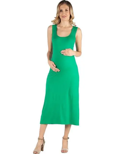 24SEVEN COMFORT APPAREL Maternity Scoop Neck Maxi Dress - Green