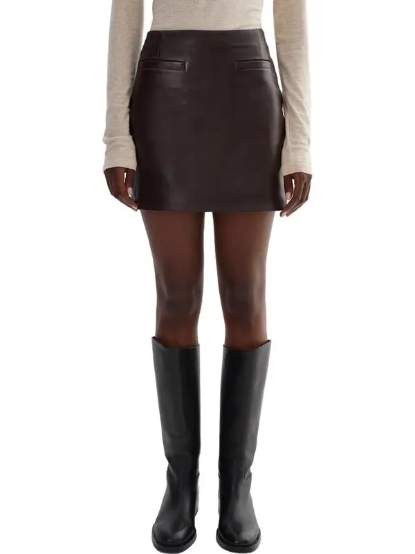 LAMARQUE Rowan Leather Mini Skirt - Dark Brown