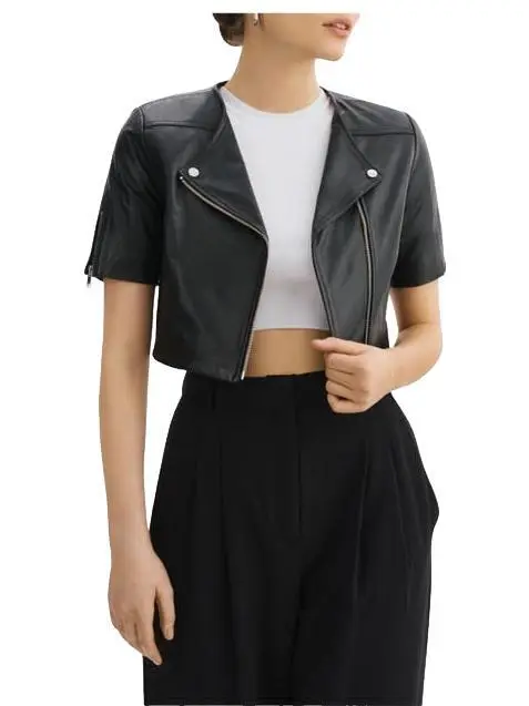 LAMARQUE Kirsi Cropped Biker Jacket - Black