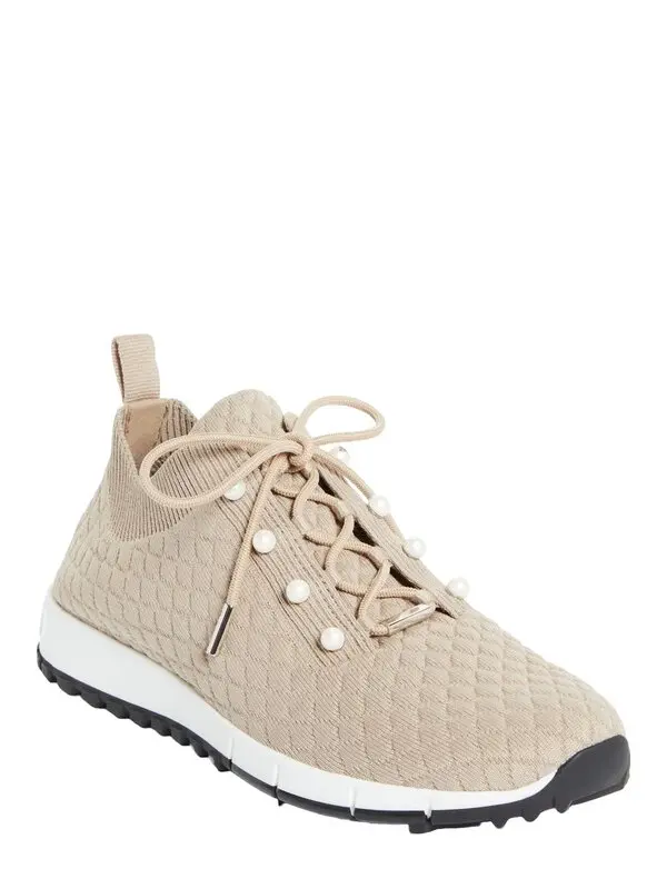 JIMMY CHOO Veles Faux Pearl Knit Sneakers - X Stone