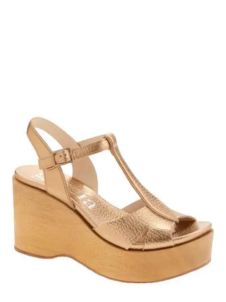 PEDRO GARCIA Domiel Platform Wedge Sandal - Cava Cervo Lame
