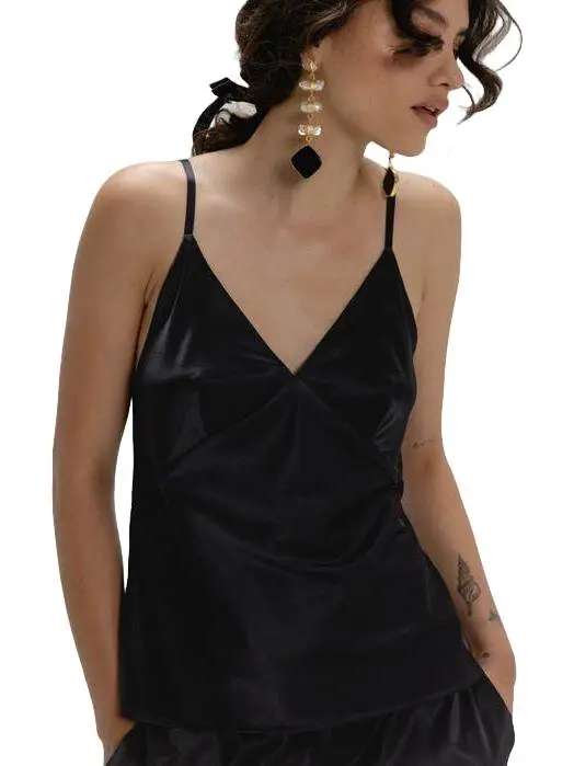 ALAS V-neck Sleeveless Silk Blouse - Black