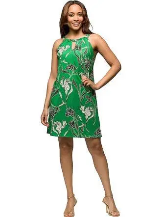 24SEVEN COMFORT APPAREL Floral Print Sleeveless Maternity Keyhole Dress - Green Multi