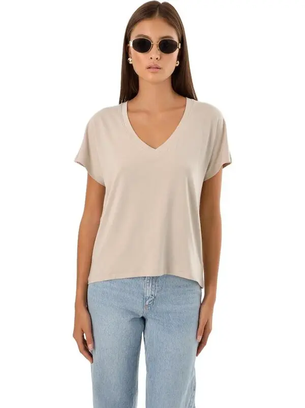 LAMARQUE Nerea Jersey V-neck Tee - Dove