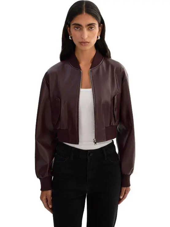 LAMARQUE Evelin Cropped Faux Leather Bomber Jacket - Vamp