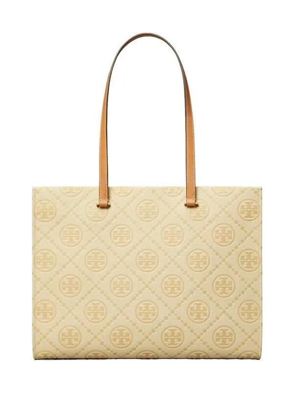 Tory Burch T Monogram Debossed Leather Tote - Biscotti
