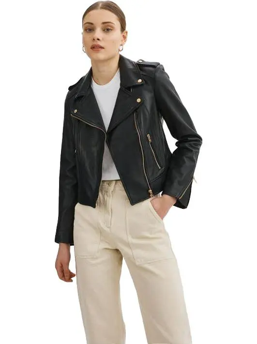 LAMARQUE Donna Leather Biker Jacket - Black