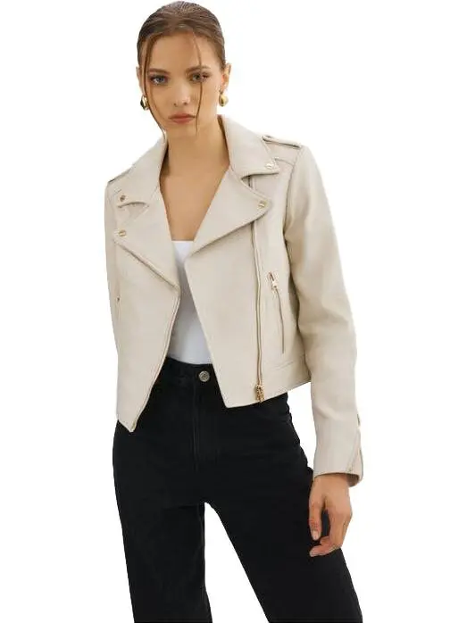LAMARQUE Donna Leather Biker Jacket - Bone