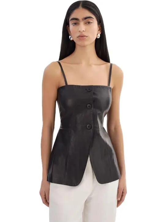 LAMARQUE Milana Leather Bustier Top - Black