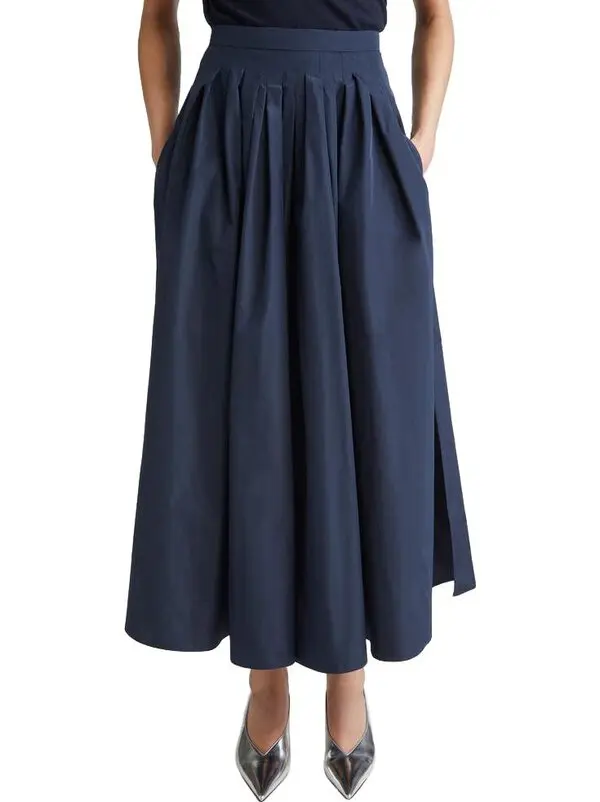Max Mara Pleated Water Repellent Taffeta Skirt - Ultramarine