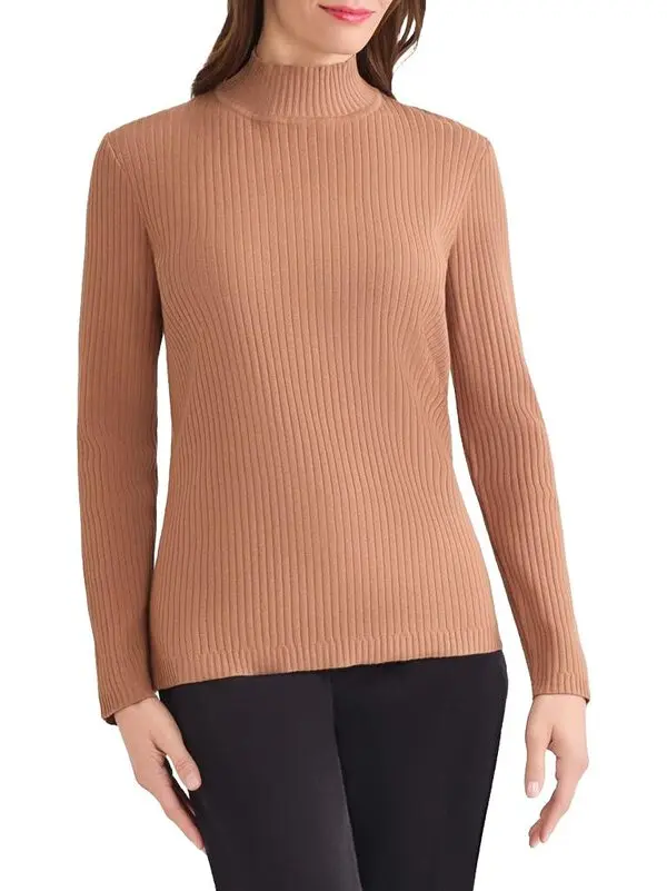 Jones New York Ribbed Mock Neck Sweater - Caf Au Lait
