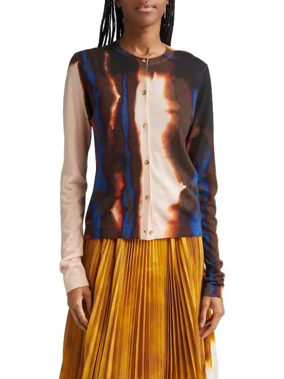 JASON WU Burned Stripe Merino Wool Cardigan - Almond Multi