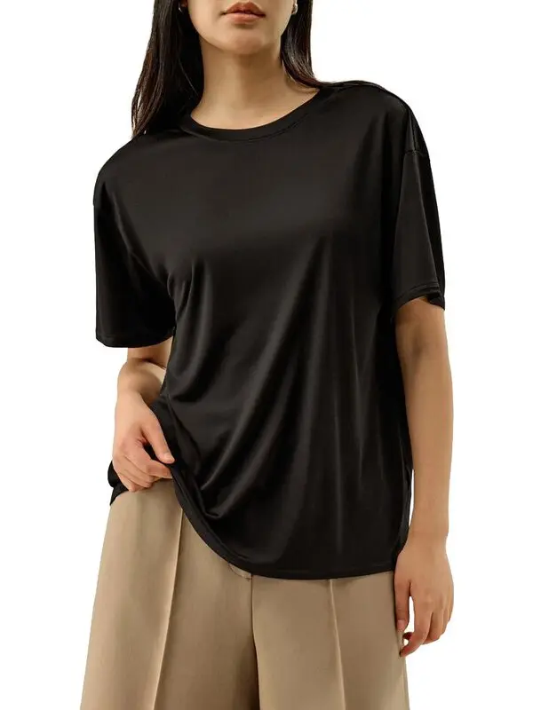 Lilysilk Oversized Silk Jersey Tee - Black