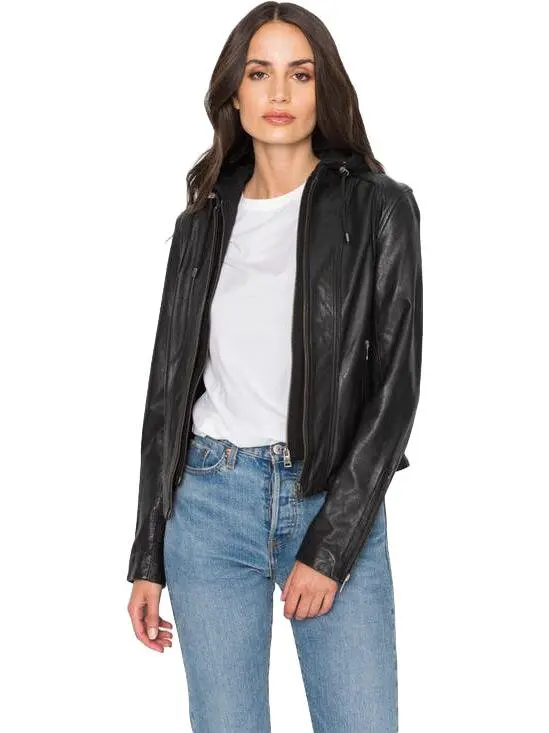 LAMARQUE Arlette Leather Biker Jacket - Black