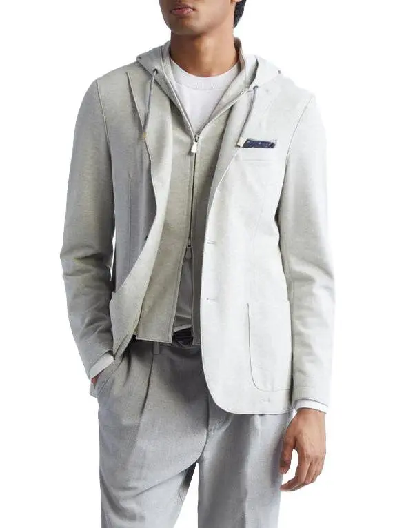 Eleventy Single-breasted Herringbone Sport Coat With Removable Hooded Bib - 13 Light Gray Melang