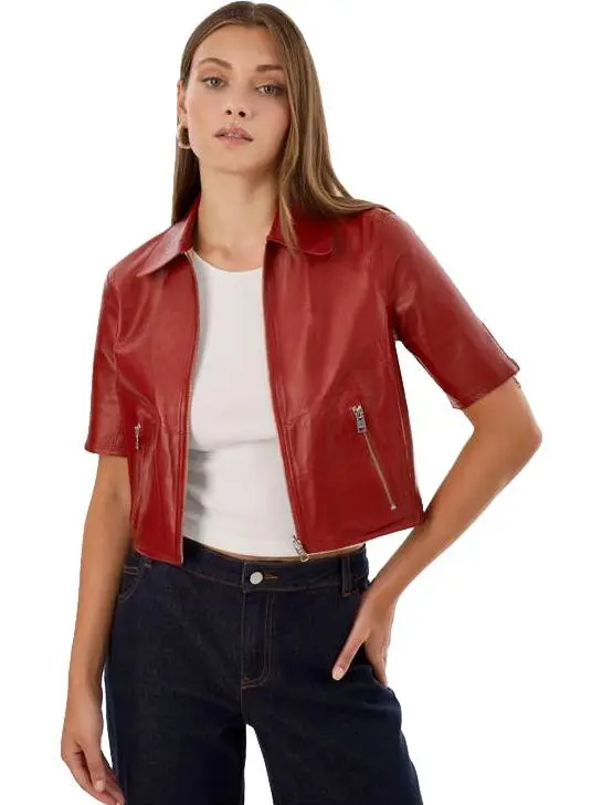 LAMARQUE Sevana Reversible Leather Jacket - Ruby Red/silver