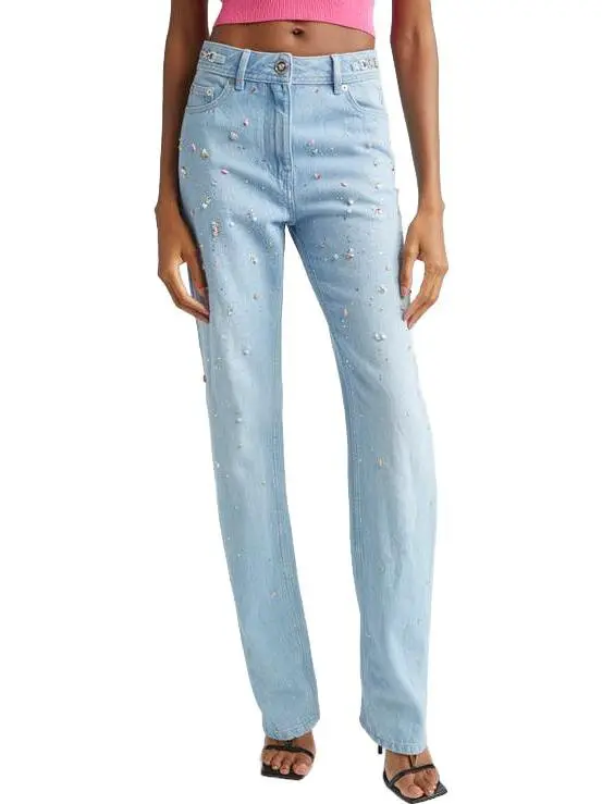 Versace Embellished Straight-leg Jeans - Light Blue