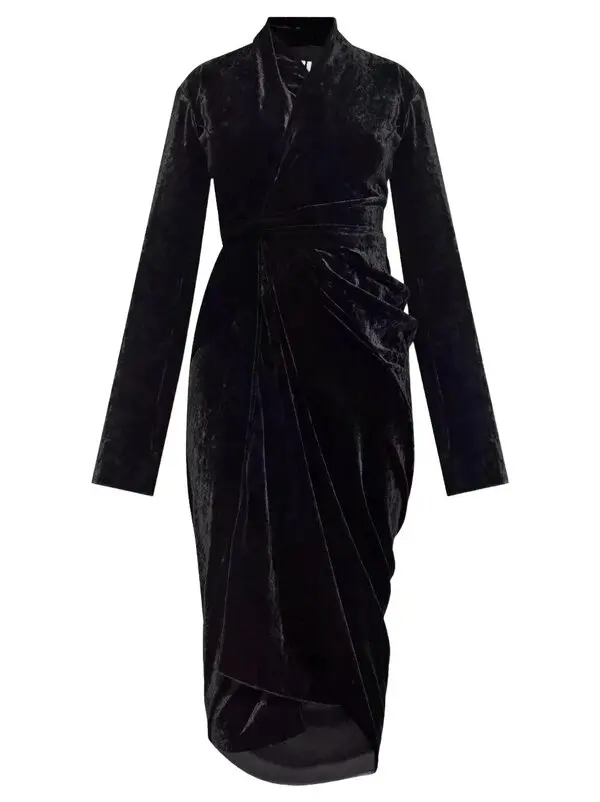Rick Owens Draped Velvet Midi Dress - Black