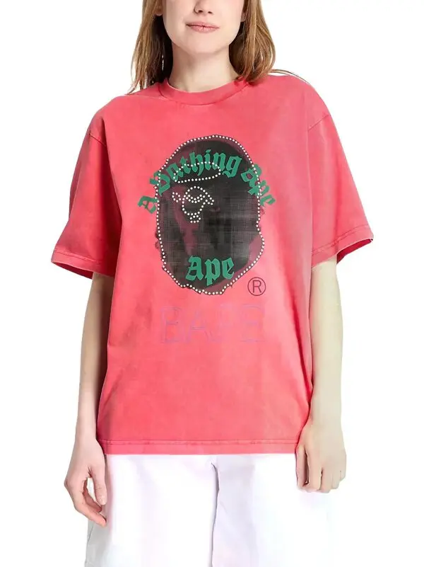 A BATHING APE Ape Head Rhinestone T-shirt - Red