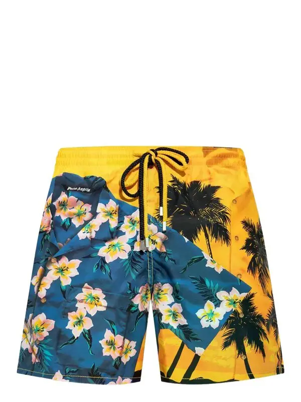 Palm Angels Print Swim Shorts - Blue
