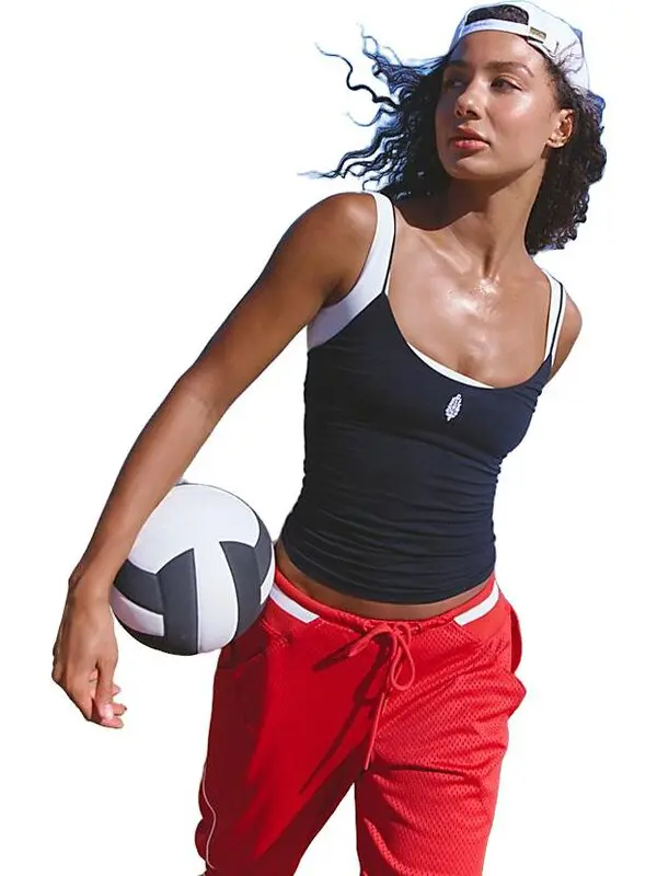 Free People Skinny Strap Logo Tank - Black