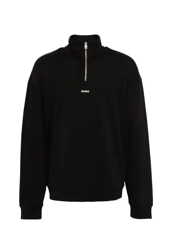 Hugo Zip-neck Logo Print Sweatshirt - Black