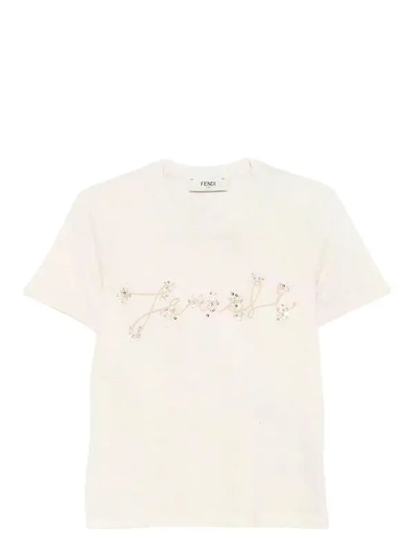 Fendi Sequin-embellished T-shirt - Neutrals