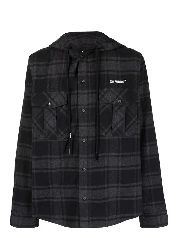 Off-White Off Arrows Check Hooded Shirt Dark - Dark Grey/white