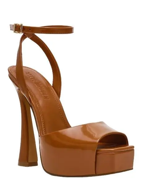 Steve Madden Platform Sandal With Ankle Strap - Camel Leather