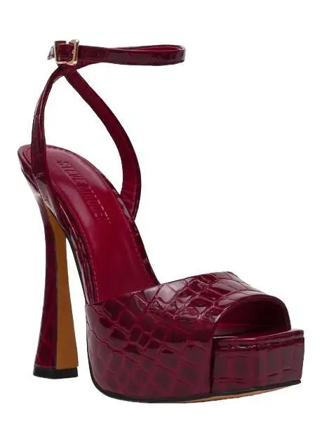 Steve Madden Platform Sandal With Ankle Strap - Red Croco
