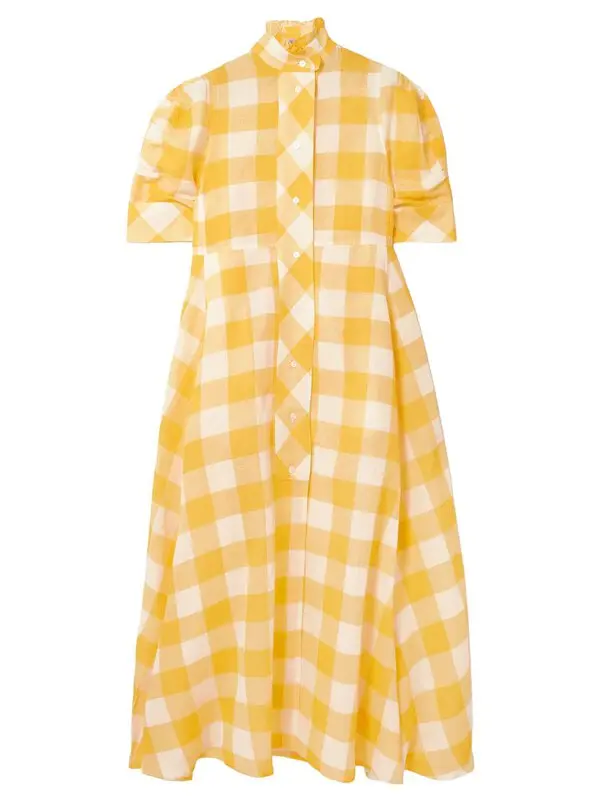 Thierry Colson Venetia Ruffled Gingham Linen And Cotton-blend Midi Dress - Yellow