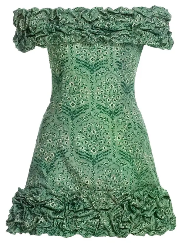 Agua Bendita Floral-print Ruffled Dress - Green