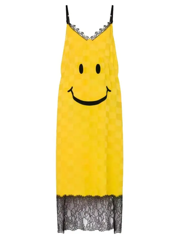 Moschino Smiley Graphic Lace-trimmed Midi Dress - Yellow