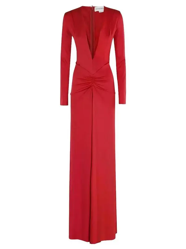 Victoria Beckham V-neck Long Sleeve Dress - Red