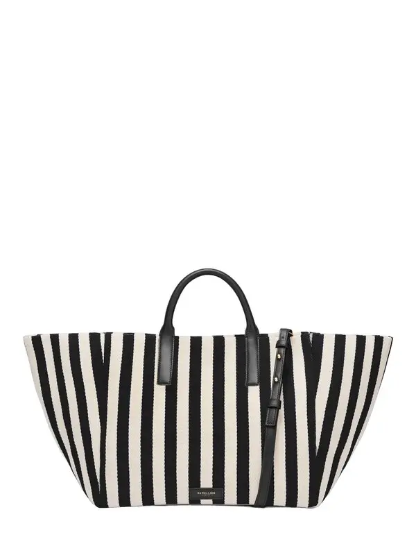 DEMELLIER The Lisbon Tote - Black Striped Cotton Canvas