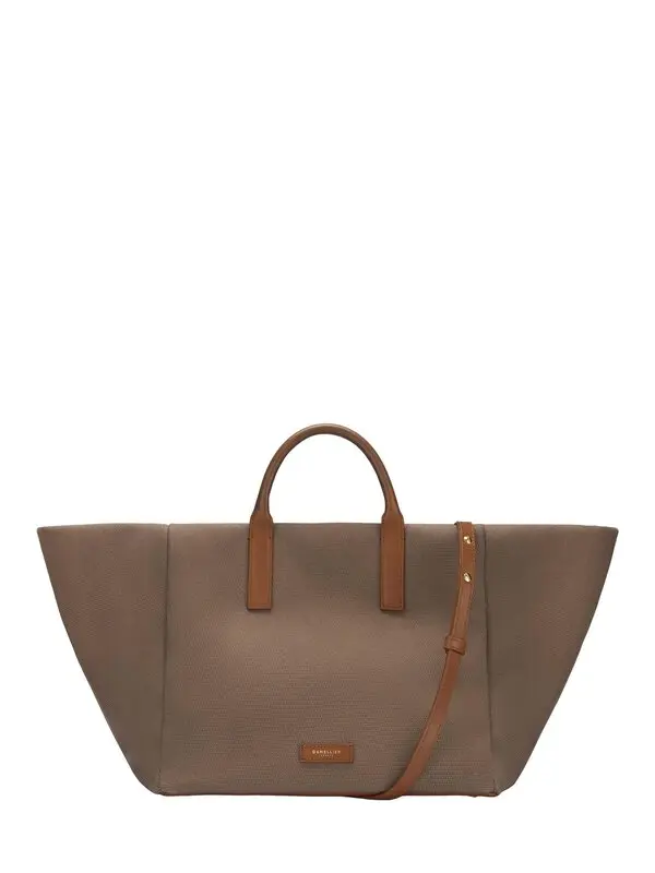 DEMELLIER The Lisbon Tote - Brown Canvas Tan Smooth