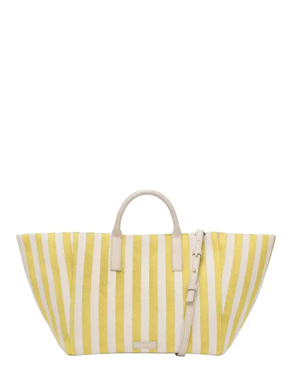 DEMELLIER The Lisbon Tote - Yellow Ecru Canvas Off-white Smooth