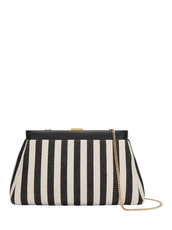 DEMELLIER The Cannes Clutch - Black Striped Ecru Canvas