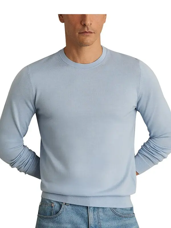 REISS Wessex Merino Crewneck Sweater - Soft Blue