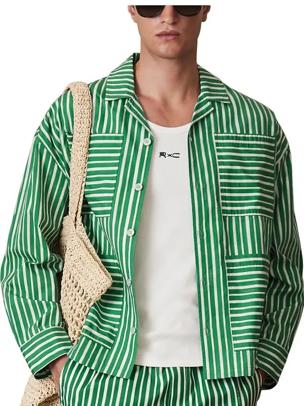 REISS X Che Fonta Regular Fit Striped Poplin Shirt - Bright Green