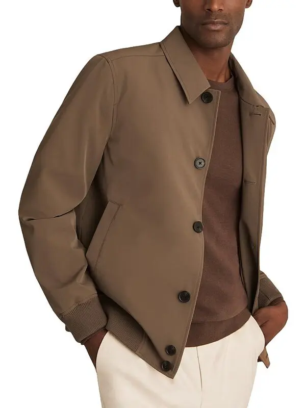 REISS Bobby Regular Fit Tech Bomber Jacket - Chestnut Brown