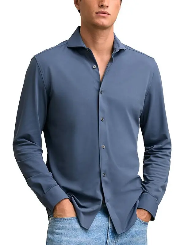 REISS Charge Regular Fit Jersey Button Front Shirt - Dark Airforce Blue