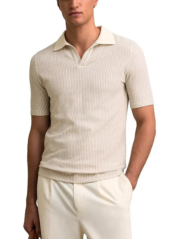 REISS Hall Jacquard Polo Shirt - Ecru/taupe
