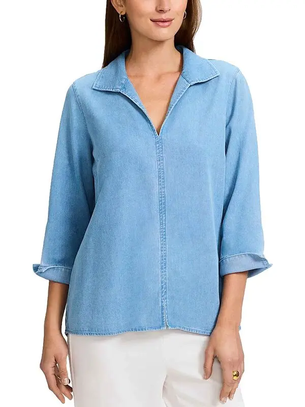 Foxcroft Agnes Denim Shirt - Bleach Wash