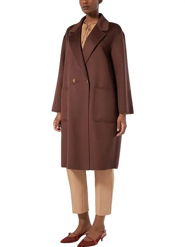 Marina Rinaldi Wool Double Breasted Coat - Bordeaux