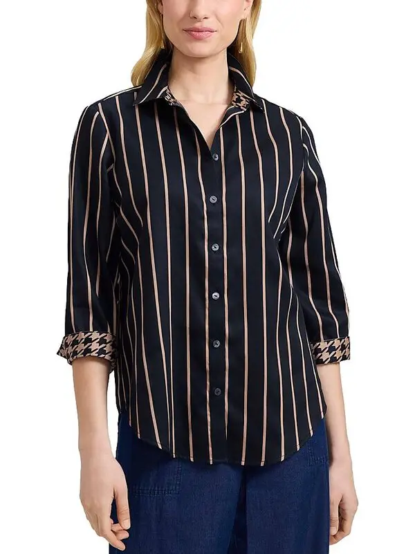 Foxcroft Margie Striped Shirt - Black/ Almond